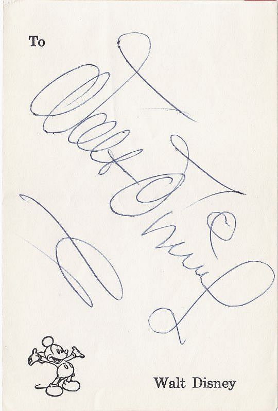 Mickey Note Sheet Signed by Walt Disney