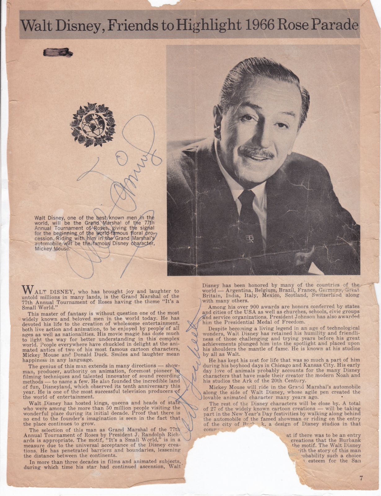 Walt Disney Rose Parade Autograph